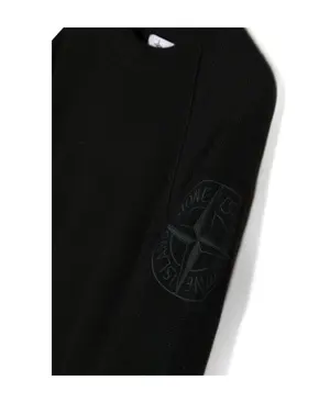 Stone Island Embroidered-logo Crew-neck Jumper - Black