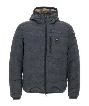 BLAUER. Waxed Down Jacket With Hood - Black
