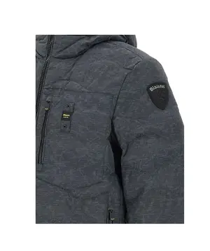 BLAUER. Waxed Down Jacket With Hood - Black