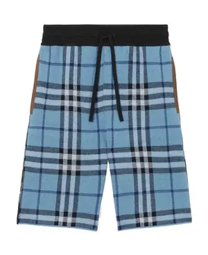 Burberry Check Wool And Cotton Blend Drawstring Shorts - Blue