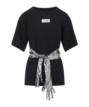MAISON MARGIELA Roundneck T-shirt With Embellished Belt - Black