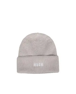 MSGM Logo Embroidered Knitted Beanie - Gray