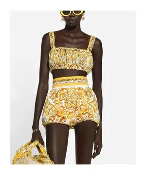 Dolce & Gabbana Majolica Printed Strappy Poplin Top