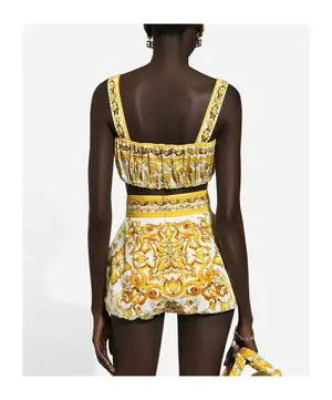 Dolce & Gabbana Majolica Printed Strappy Poplin Top
