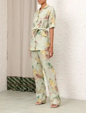 Zimmermann Short Sleeve Button Front Shirt With Self-tie Belt