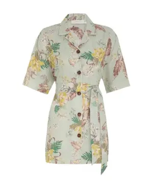 Zimmermann Short Sleeve Button Front Shirt With Self-tie Belt - No