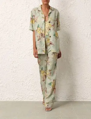 Zimmermann Short Sleeve Button Front Shirt With Self-tie Belt