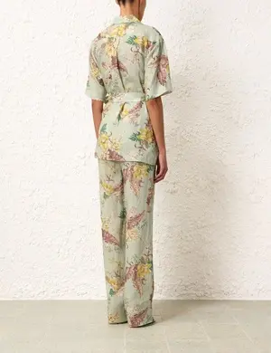 Zimmermann Short Sleeve Button Front Shirt With Self-tie Belt