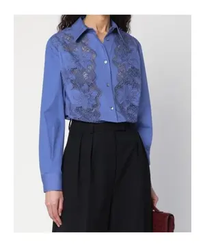 P.a.r.o.s.h Embroidered Cotton Shirt With Classic Collar - Blue