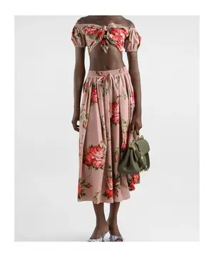 Dolce & Gabbana Floral Pleated Midi Skirt - Pink