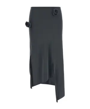 Coperni Asymmetrical Hem Flower Embellished Skirt - Grey