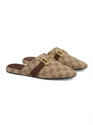 Gucci Monogram Pattern Horsebit Mules
