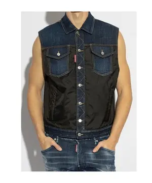 Dsquared2 Dark Urban Wash Denim Puffer Vest