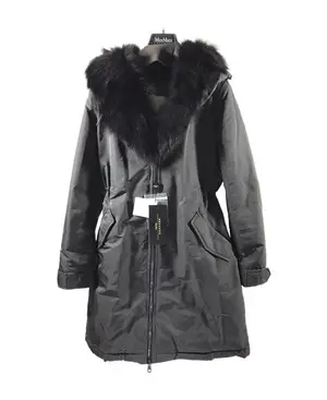 Max Mara Hooded Down Jacket With Logo Detail - Black