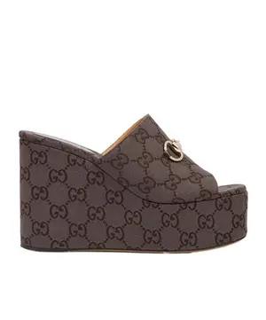 Gucci Horsebit Wedge Sandals - Brown