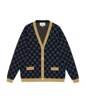 Gucci Gg Lamé Long-sleeved Cardigan - Blue