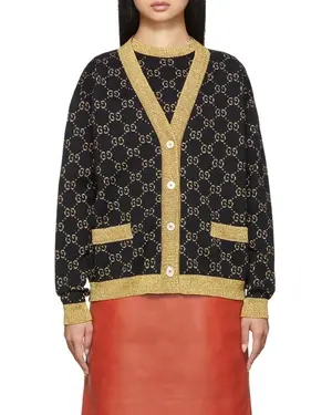 Gucci Gg Lamé Long-sleeved Cardigan - Blue