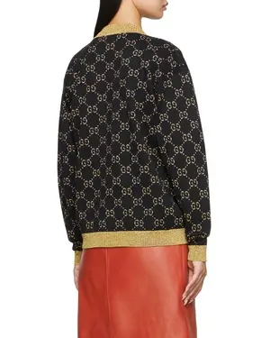 Gucci Gg Lamé Long-sleeved Cardigan - Blue