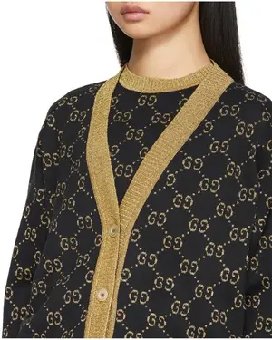 Gucci Gg Lamé Long-sleeved Cardigan - Blue