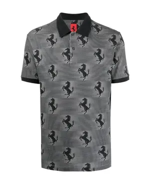 FERRARI All-over Logo-print Polo Shirt