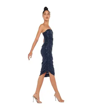 Norma Kamali Strapless Asymmetrical Hem Midi Dress