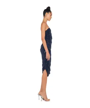 Norma Kamali Strapless Asymmetrical Hem Midi Dress