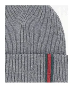 Gucci Web Detailed Knitted Beanie - Gray