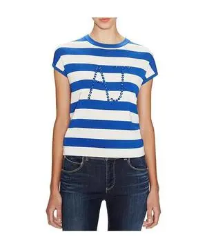 Emporio Armani Striped Knitted Short-sleeved T-shirt With Embellished Logo