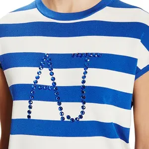 Emporio Armani Striped Knitted Short-sleeved T-shirt With Embellished Logo