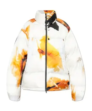 Y3 Abstract Printed Padded Zip Up Jacket - White