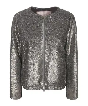 Herno Sequin Embellished Bomber Jacket - Gray