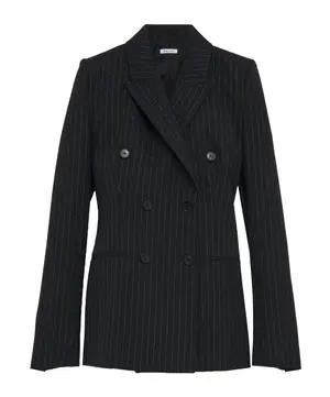 Alexander McQueen Double Breasted Pinstriped Jacket - Black