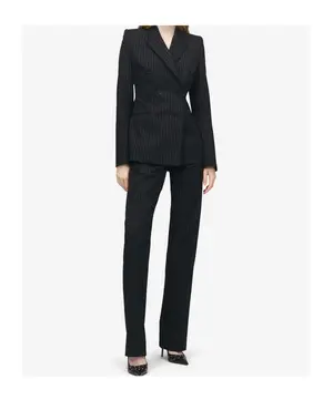 Alexander McQueen Double Breasted Pinstriped Jacket - Black