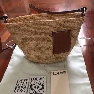 Loewe Pochette Bag In Raffia And Calfskin