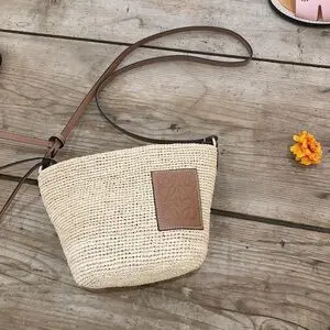 Loewe Pochette Bag In Raffia And Calfskin