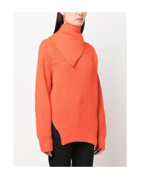 JIL SANDER Foldover Neck Ribbed-knit Jumper - Red