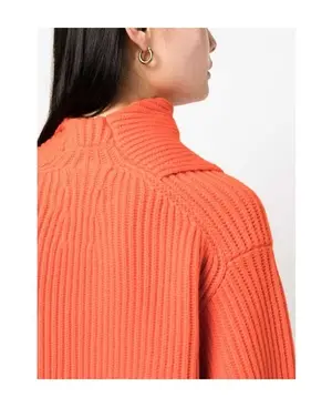 JIL SANDER Foldover Neck Ribbed-knit Jumper - Red