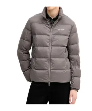 Armani Exchange Long-sleeved Zip-up Down Jacket - Gray