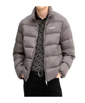 Armani Exchange Long-sleeved Zip-up Down Jacket - Gray