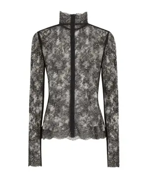 Dolce & Gabbana Chantilly Lace High Neck Top - Black
