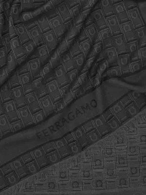 FERRAGAMO Gancini Monogram Jacquard Wool Scarf - Black