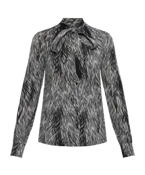 Dolce & Gabbana Fur Printed Pussy-bow Charmeuse Shirt - Gray