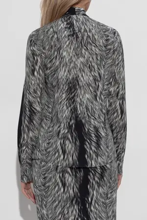 Dolce & Gabbana Fur Printed Pussy-bow Charmeuse Shirt - Gray