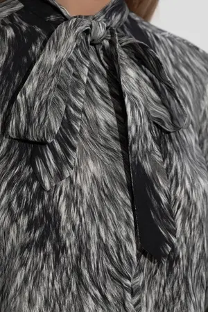 Dolce & Gabbana Fur Printed Pussy-bow Charmeuse Shirt - Gray