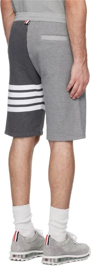 Thom Browne Four-bar Striped Drawstring Shorts - Gray