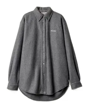 Miu Miu Oversized Logo Embroidered Poplin Shirt