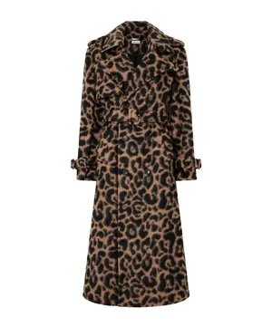 Simkhai Rumi Belted Leopard Print Wool Blend Coat - Black