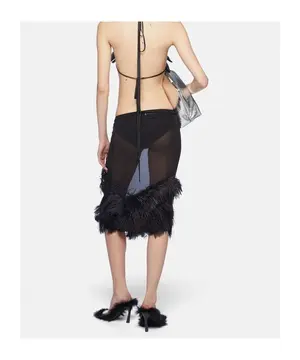 Attico Embroidered Midi Skirt With Feather Embellishments