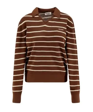 Miu Miu Striped Long-sleeve Knitted Polo Shirt - No