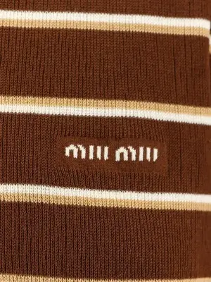 Miu Miu Striped Long-sleeve Knitted Polo Shirt - No